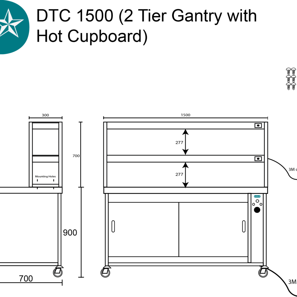 Double Tier Gantry and Pass Through Hot Cupboard 1500 - Nordstar