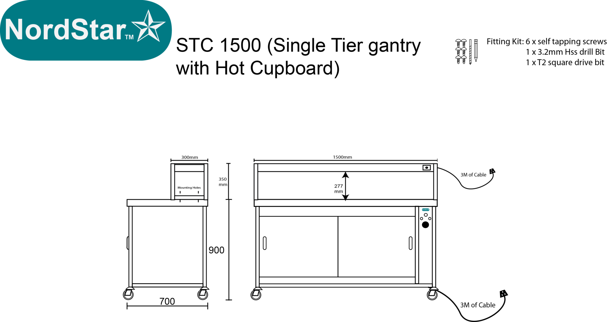 Single Tier Gantry and Pass Through Hot Cupboard 1500 – Nordstar